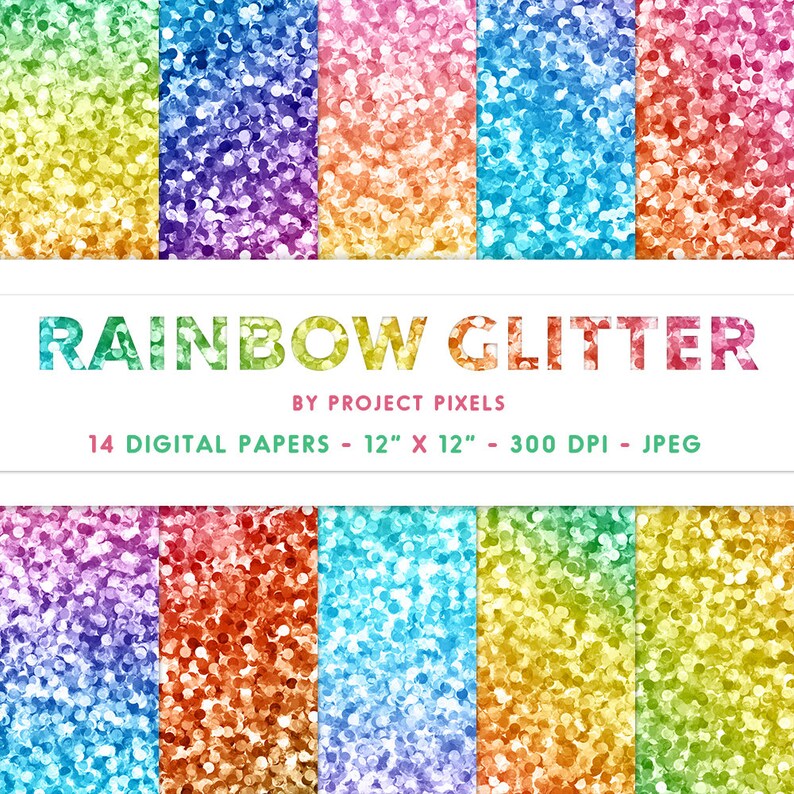 Rainbow Glitter Digital Paper, Rainbow Glitter Textures, Chunky Glitter ...