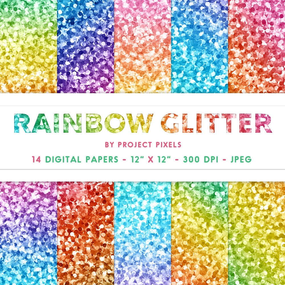 Rainbow Glitter Digital Paper, Rainbow Glitter Textures, Chunky Glitter ...
