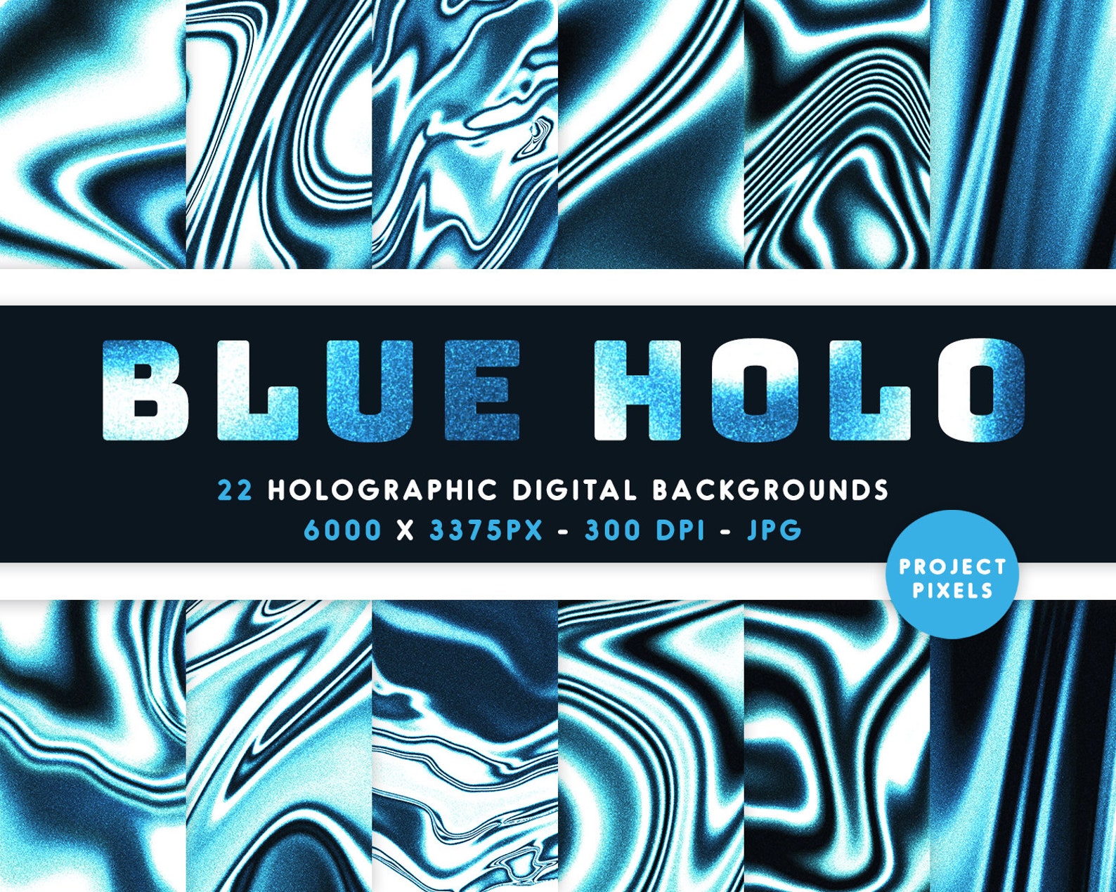 Blue Holo Digital Backgrounds, Chrome Texture, Winter Chromatic ...