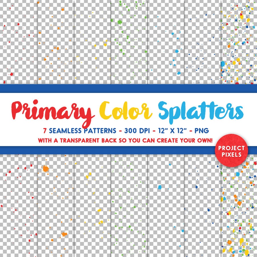 Primary Color Ink Splatters, Seamless Patterns, Rainbow Ink Digital ...