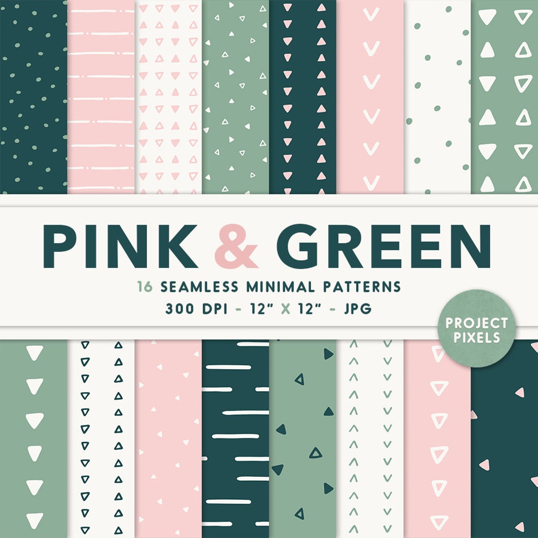 Pink and Green Patterns, Minimal Seamless Patterns, Hand Drawn Patterns ...
