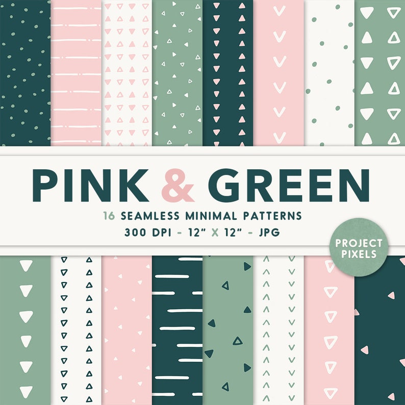 Pink and Green Patterns Minimal Seamless Patterns Hand Drawn - Etsy