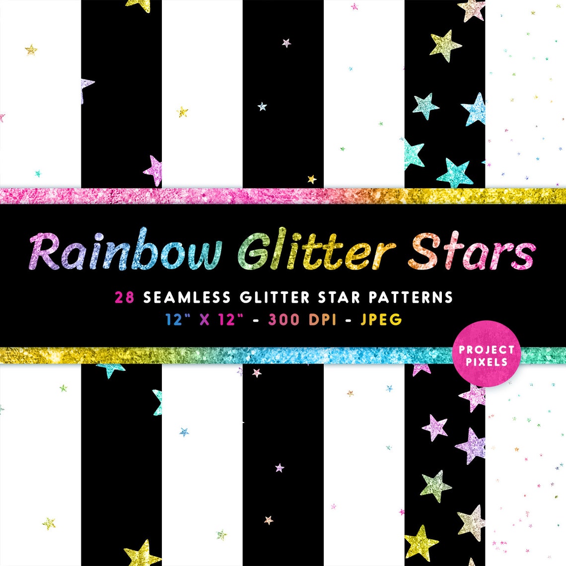 Rainbow Glitter Stars Seamless Patterns Digital Paper Pack - Etsy