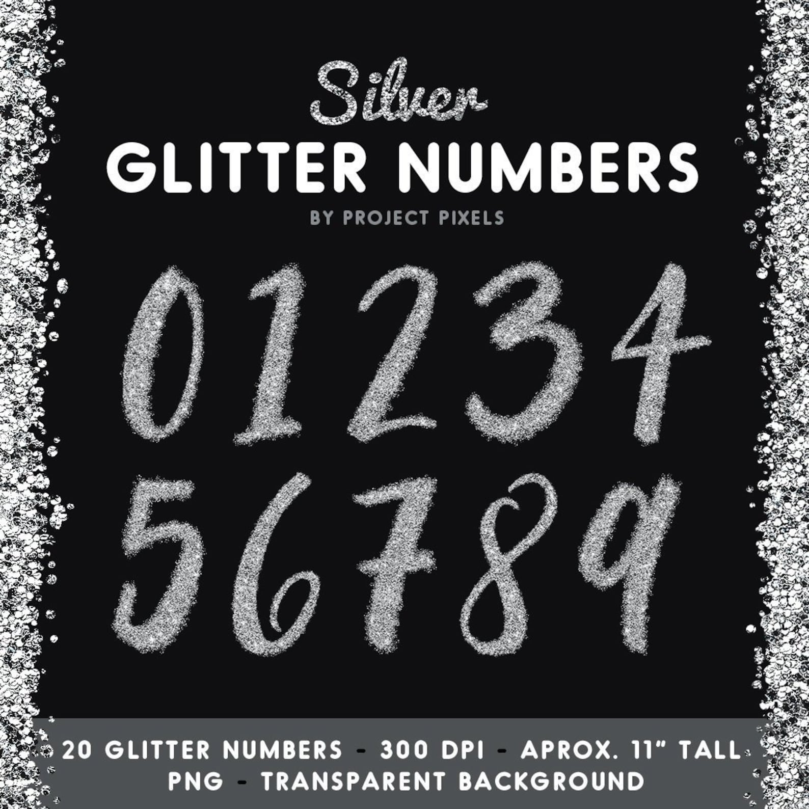 Silver Glitter Numbers Clip Art, Glitter Clipart, Birthday Clipart ...