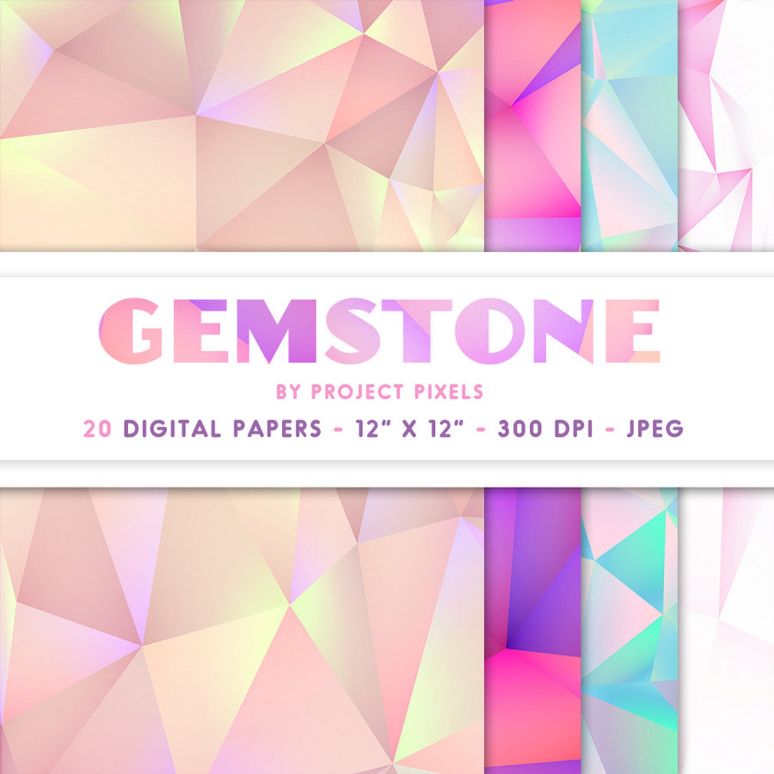 Gemstone Digital Paper Colorful Gradient Backgrounds Crystal - Etsy