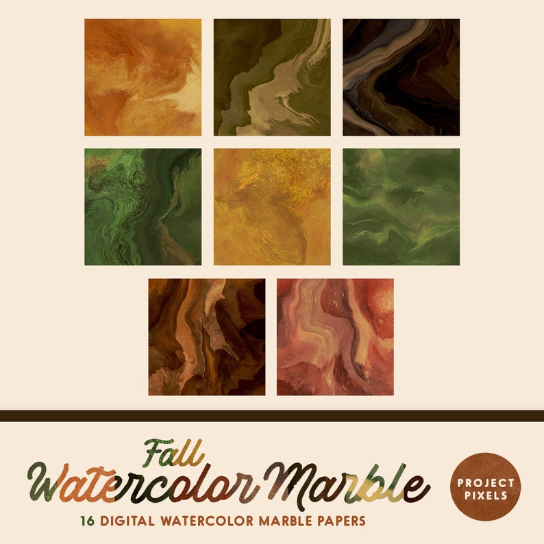 Fall Watercolor Marble Digital Paper Abstract Autumn - Etsy