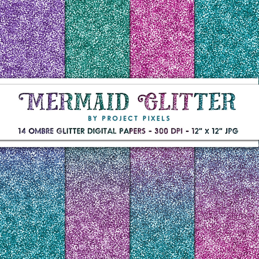 Mermaid Ombre Glitter, Digital Paper, Glitter Backgrounds, Glitter ...