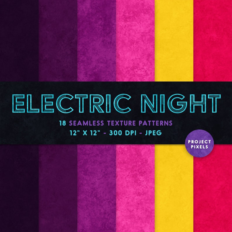 Electric Night, Neon Tones, Digital Paper Pack, Seamless Textures ...