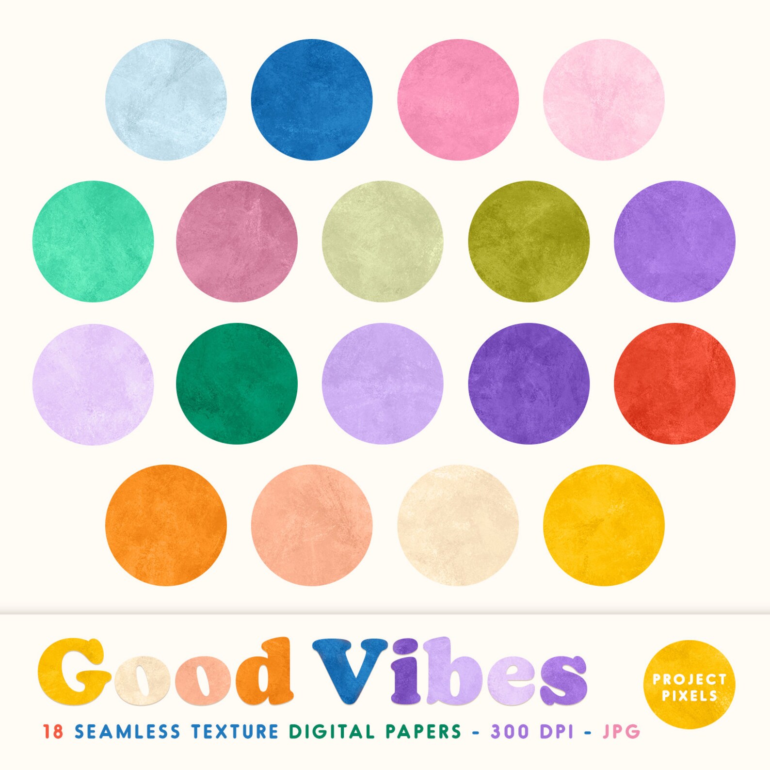 Good Vibes, Fun 60s Color, Digital Paper Pack, Groovy Art Textures ...