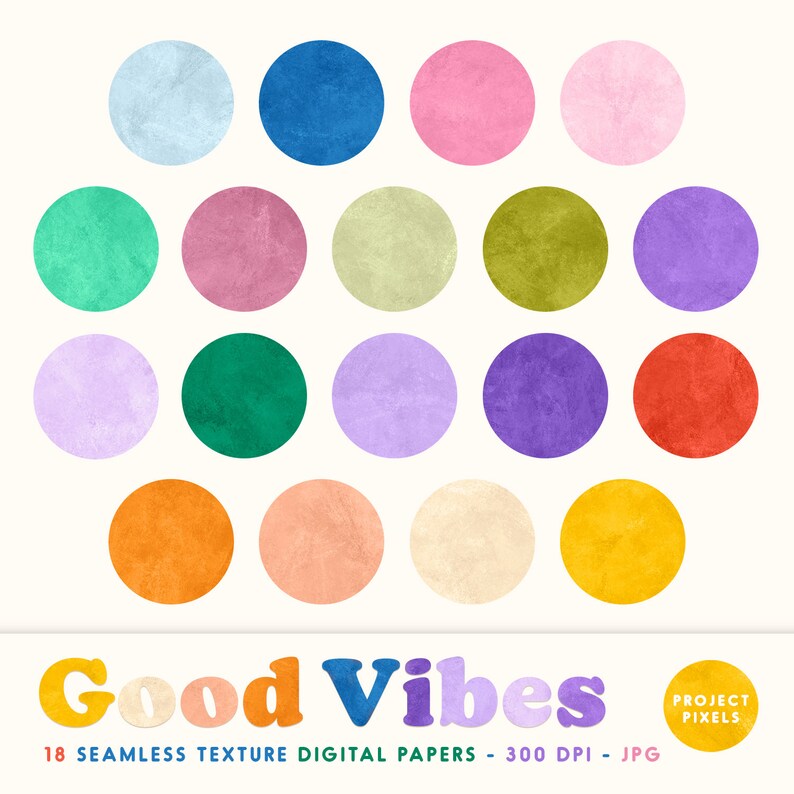 Good Vibes, Fun 60s Color, Digital Paper Pack, Groovy Art Textures ...