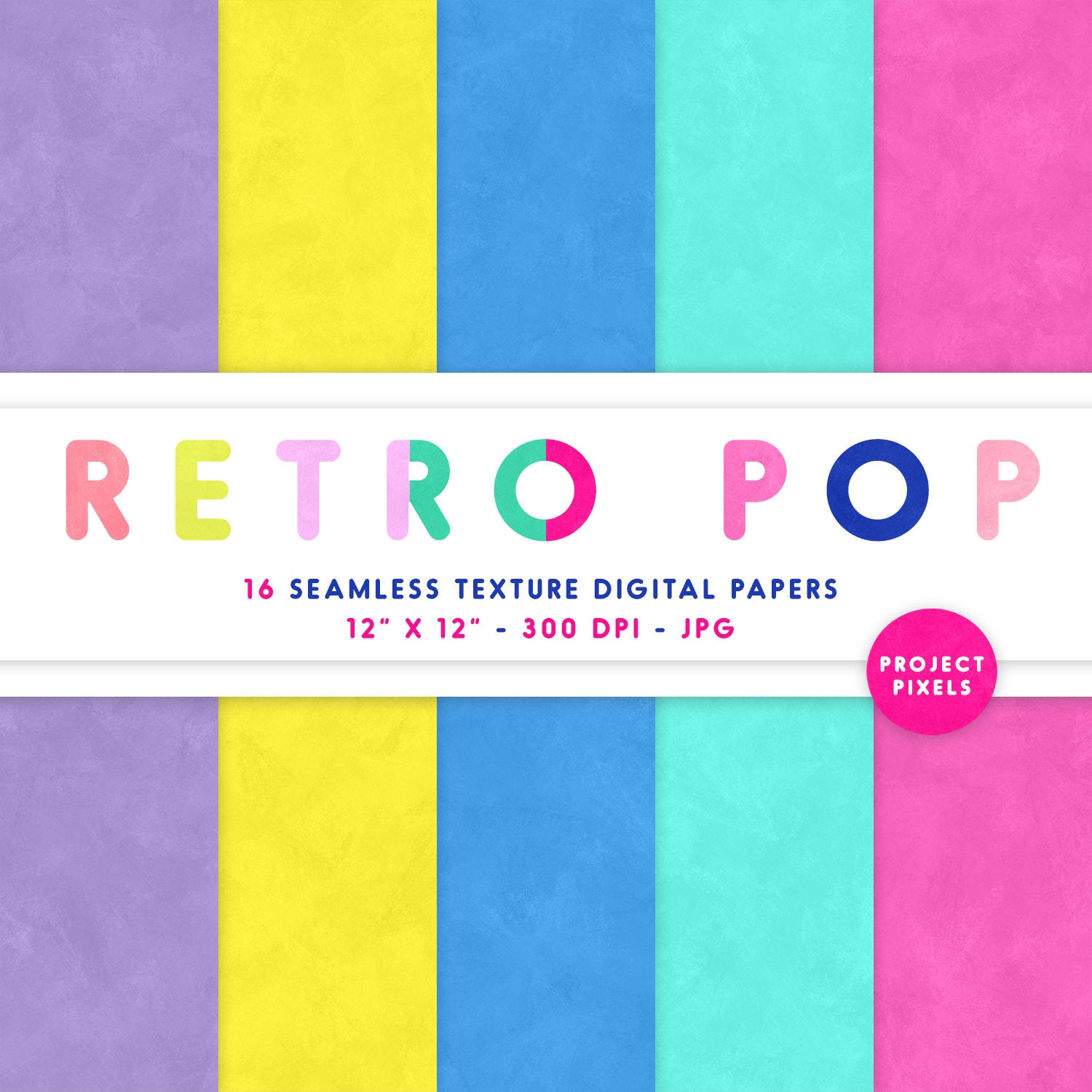 Retro Pop Color, 80s 90s Digital Paper Pack, Art Textures, Seamless ...