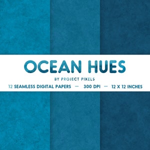 Ocean Hues, Digital Paper Pack, Blue Textures, Gradient Paper, Seamless ...