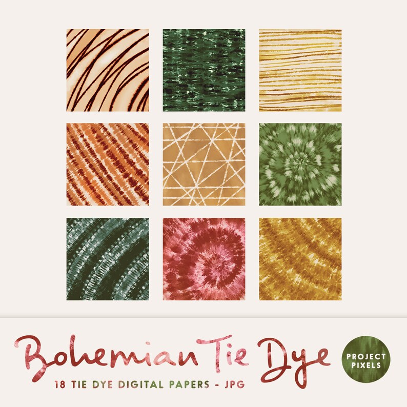 Boho Tie Dye, Digital Paper Pack, Bohemian Art, Warm Autumn, Natural ...