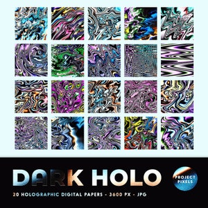 Dark Holo Digital Paper, Holographic Texture, Rainbow Black Paper ...