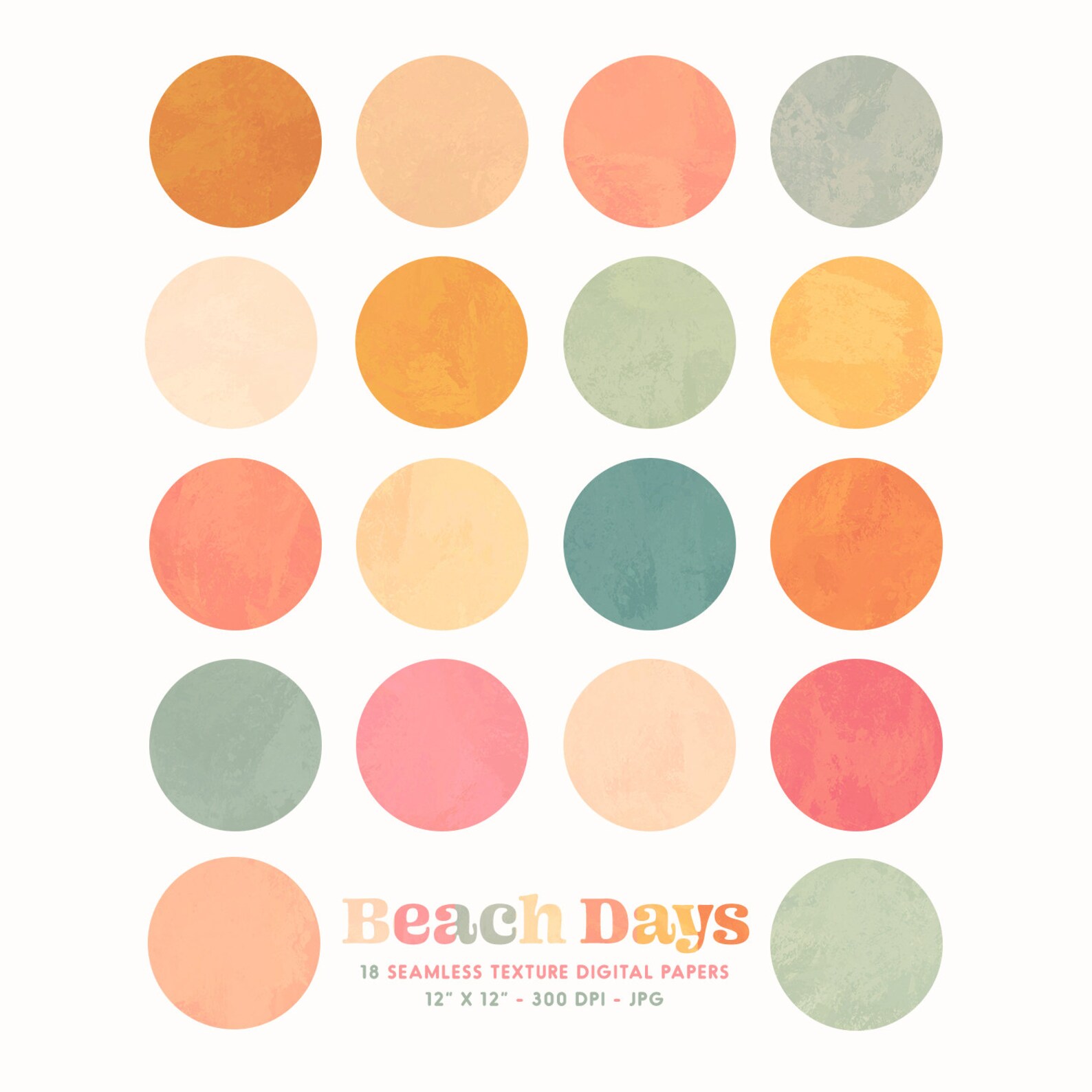 Beach Days, Summer Retro Color, Digital Paper Pack, Sun Sand Water, Art ...
