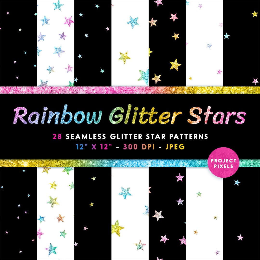 Rainbow Glitter Stars, Seamless Patterns, Digital Paper Pack, Night ...