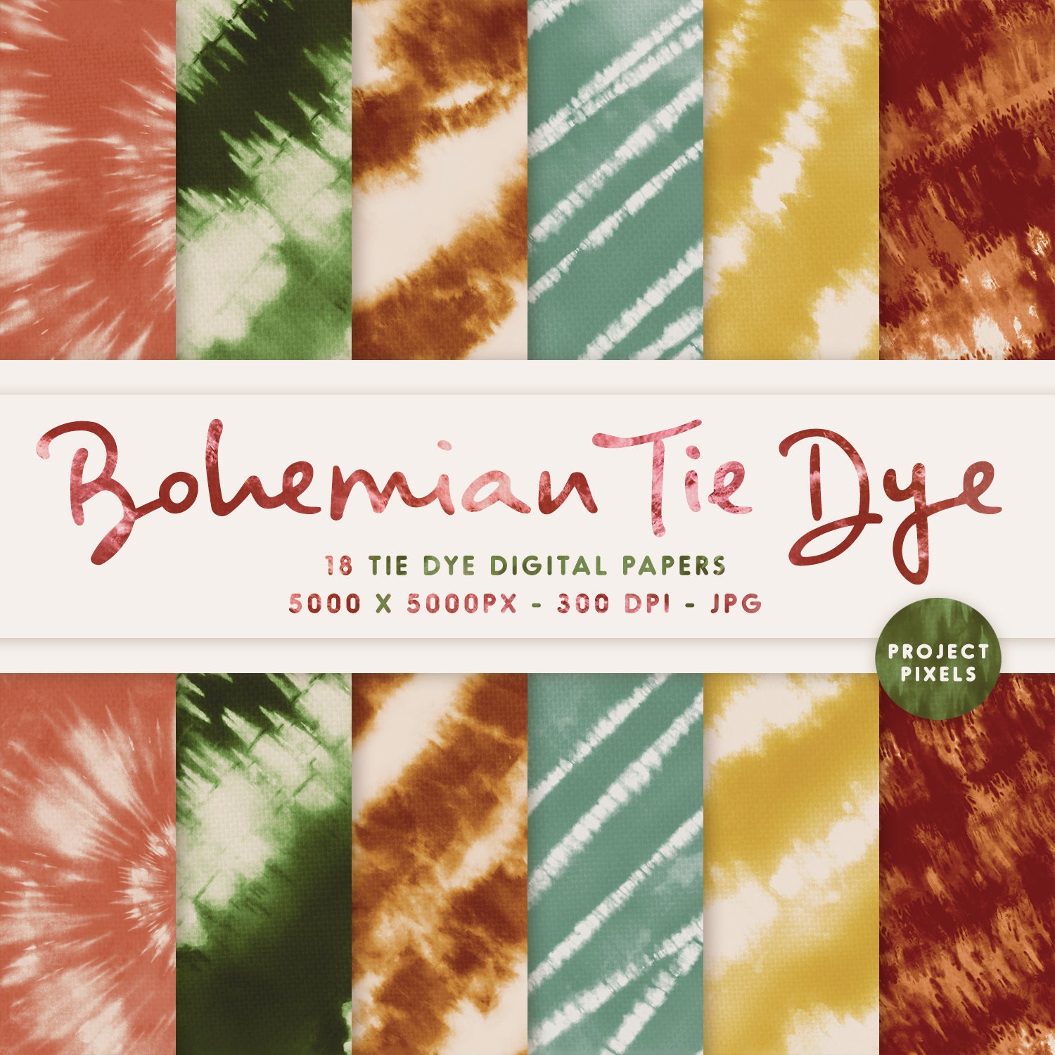 Boho Tie Dye, Digital Paper Pack, Bohemian Art, Warm Autumn, Natural ...