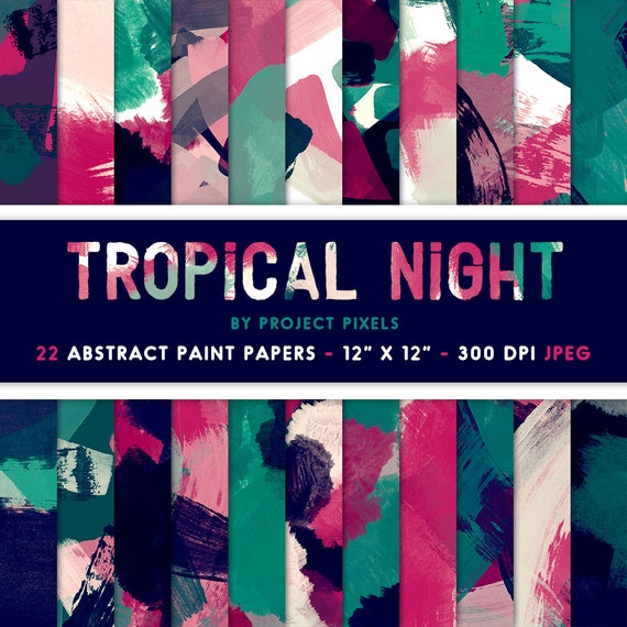 Tropical Night Digital Paper Pack Teal Pink Paper Brush | Etsy