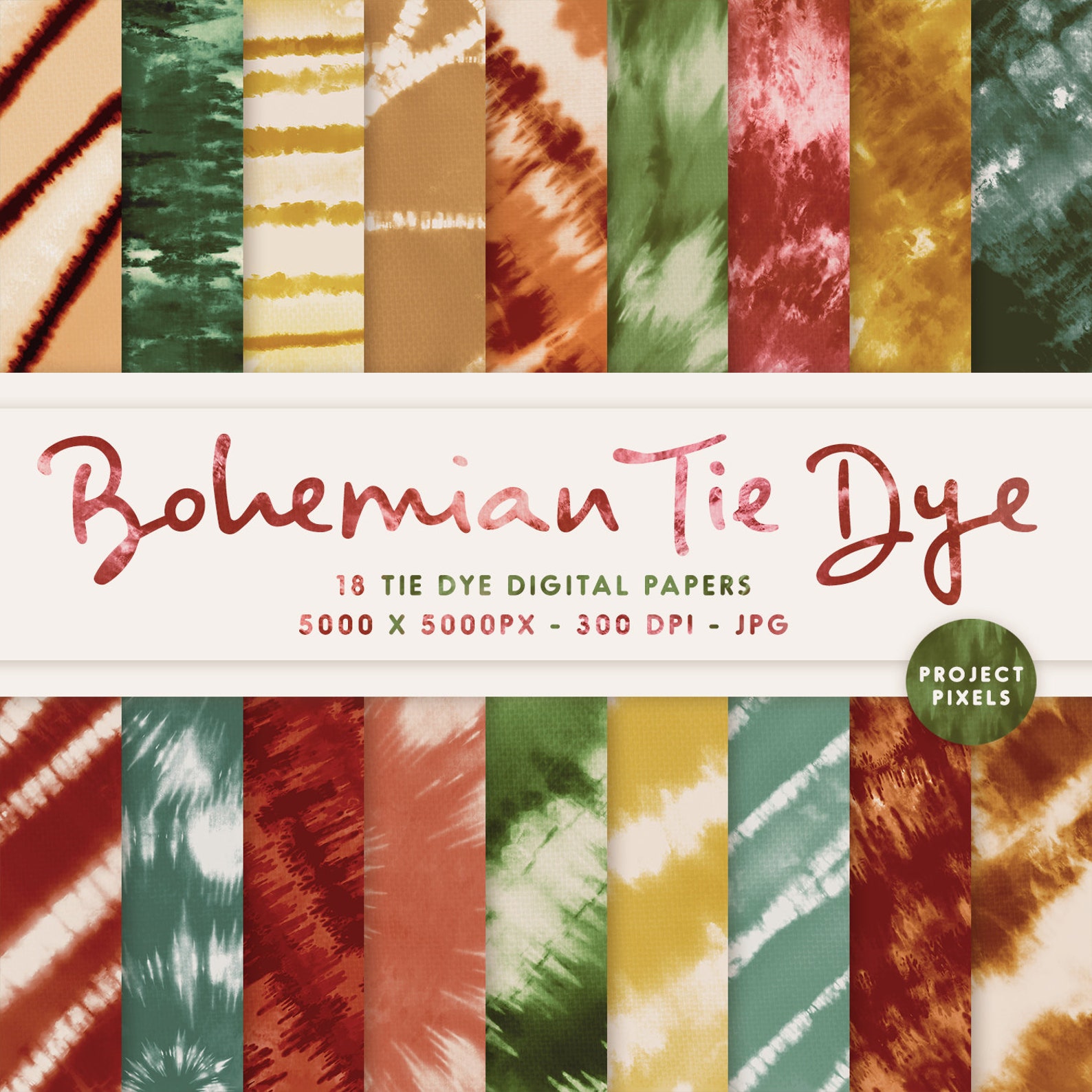 Boho Tie Dye, Digital Paper Pack, Bohemian Art, Warm Autumn, Natural ...