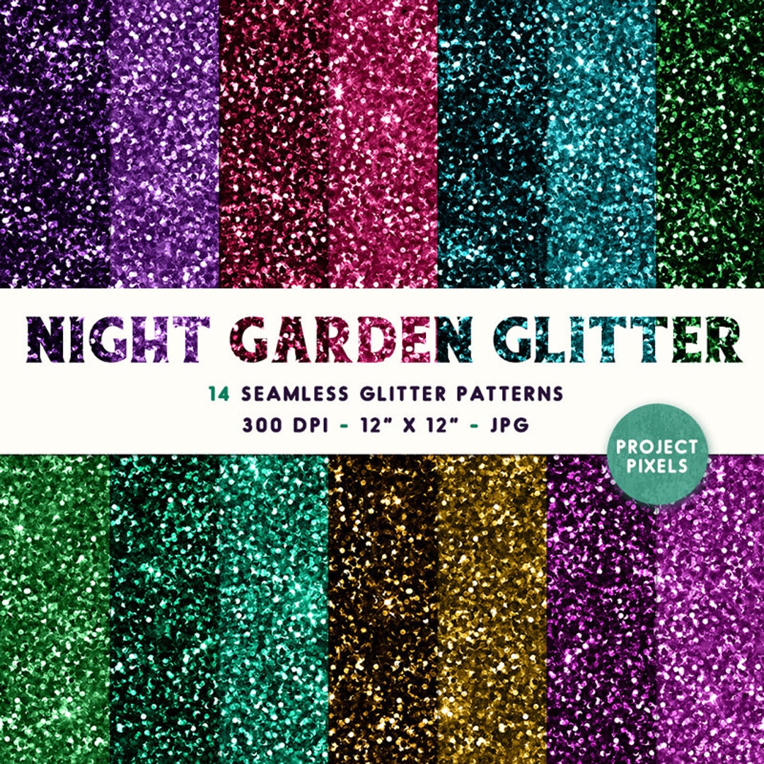 Night Garden Glitter, Seamless Patterns, Dark Glitter Digital Paper ...