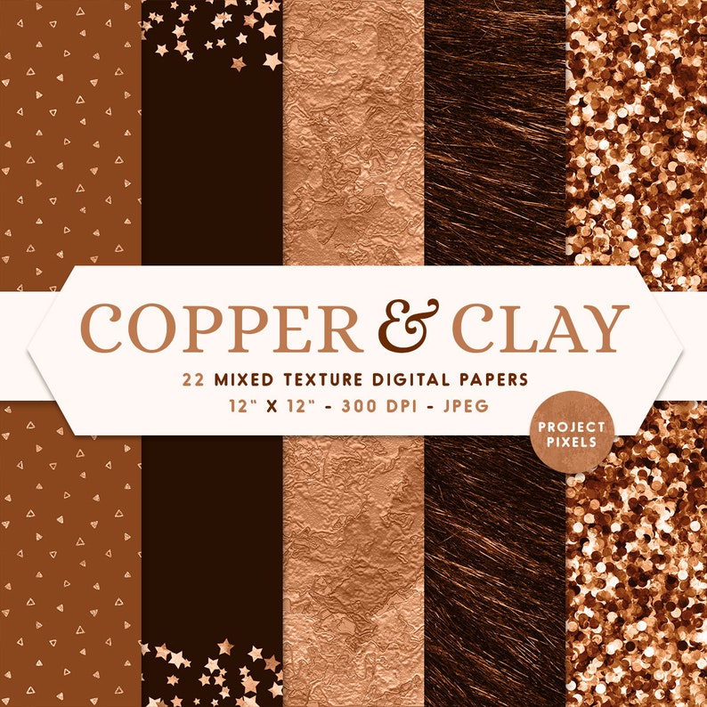 Copper & Clay Mixed Digital Paper Pack, Mixed Media Texture Paper ...