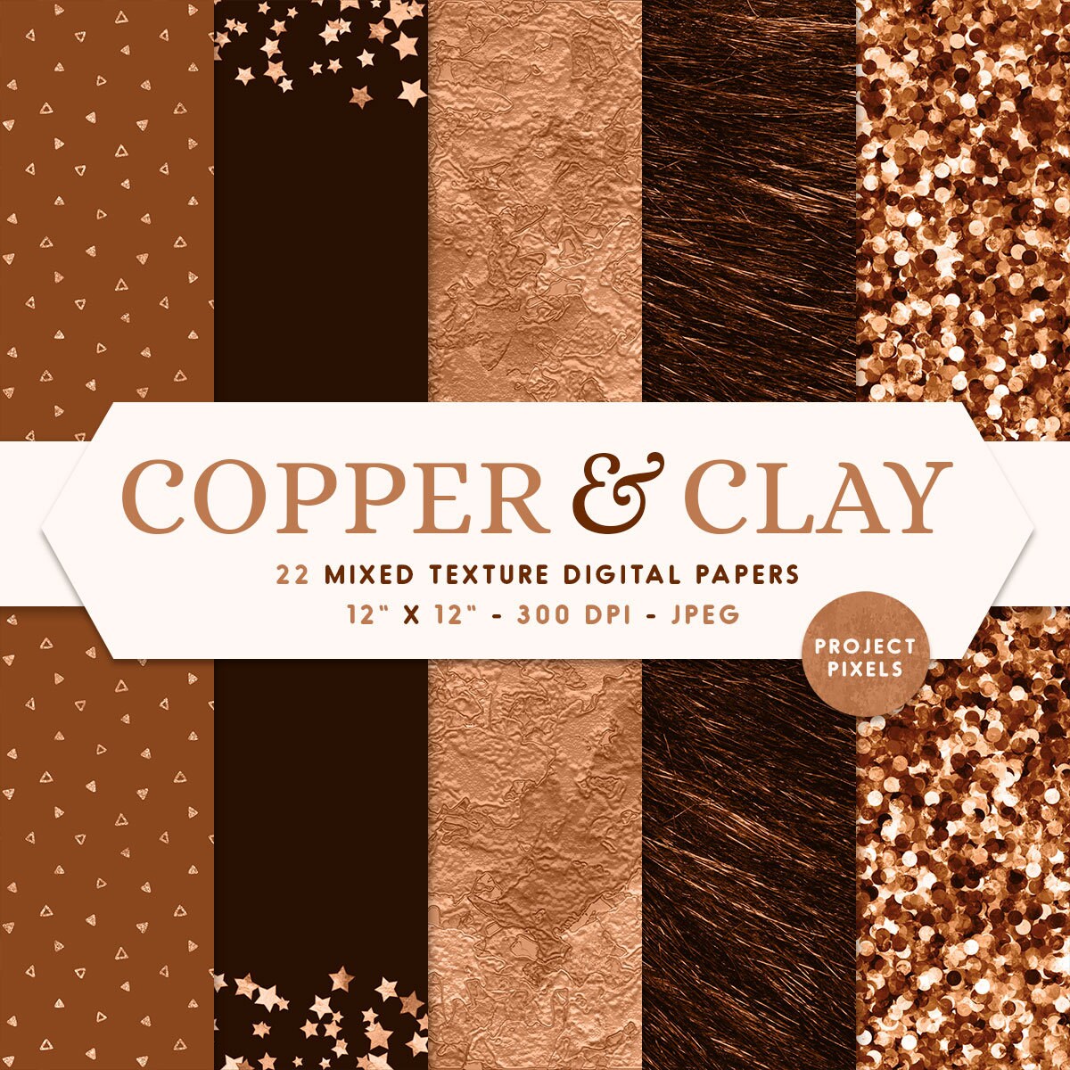 Copper & Clay Mixed Digital Paper Pack, Mixed Media Texture Paper ...