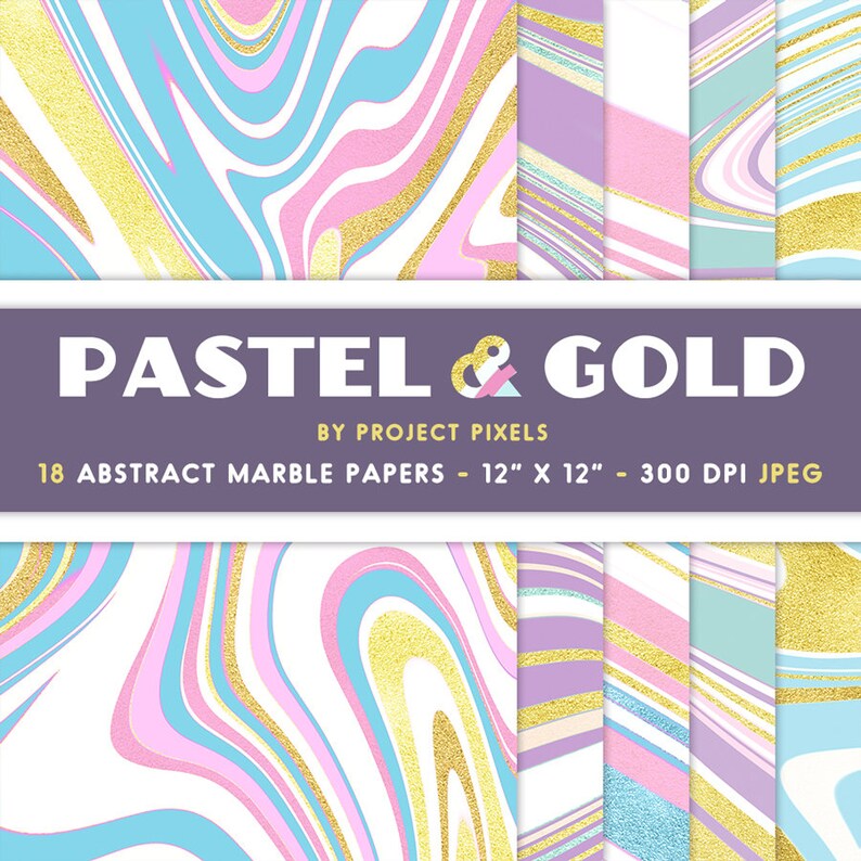 Pastel & Gold Marble Digital Paper, Pastel Pink Gold Paper, Glitter ...