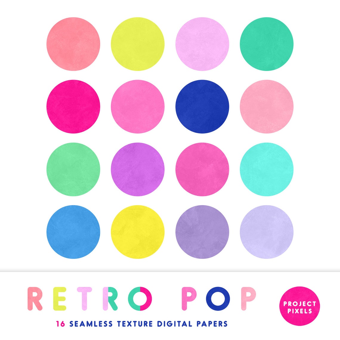 Retro Pop Color, 80s 90s Digital Paper Pack, Art Textures, Seamless ...