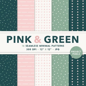 Pink and Green Patterns, Minimal Seamless Patterns, Hand Drawn Patterns ...