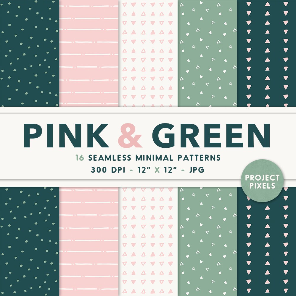 Pink and Green Patterns Minimal Seamless Patterns Hand Drawn - Etsy