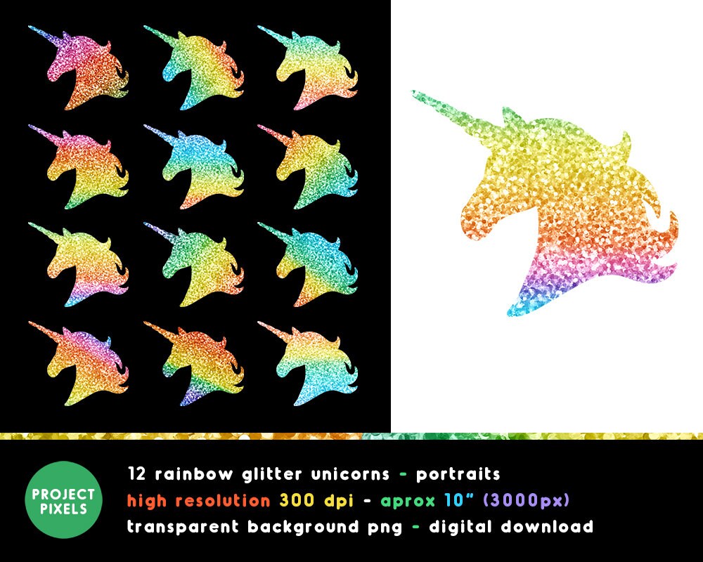 24 Rainbow Glitter Unicorns Unicorn Clip Art Glitter - Etsy