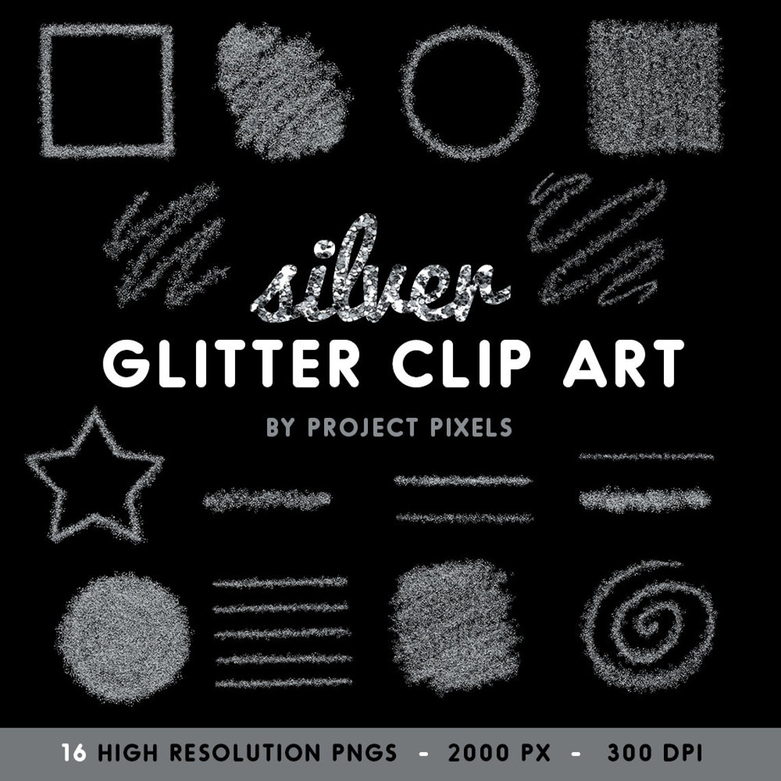Silver Glitter Clip Art Design Elements Diamond Clip Art | Etsy