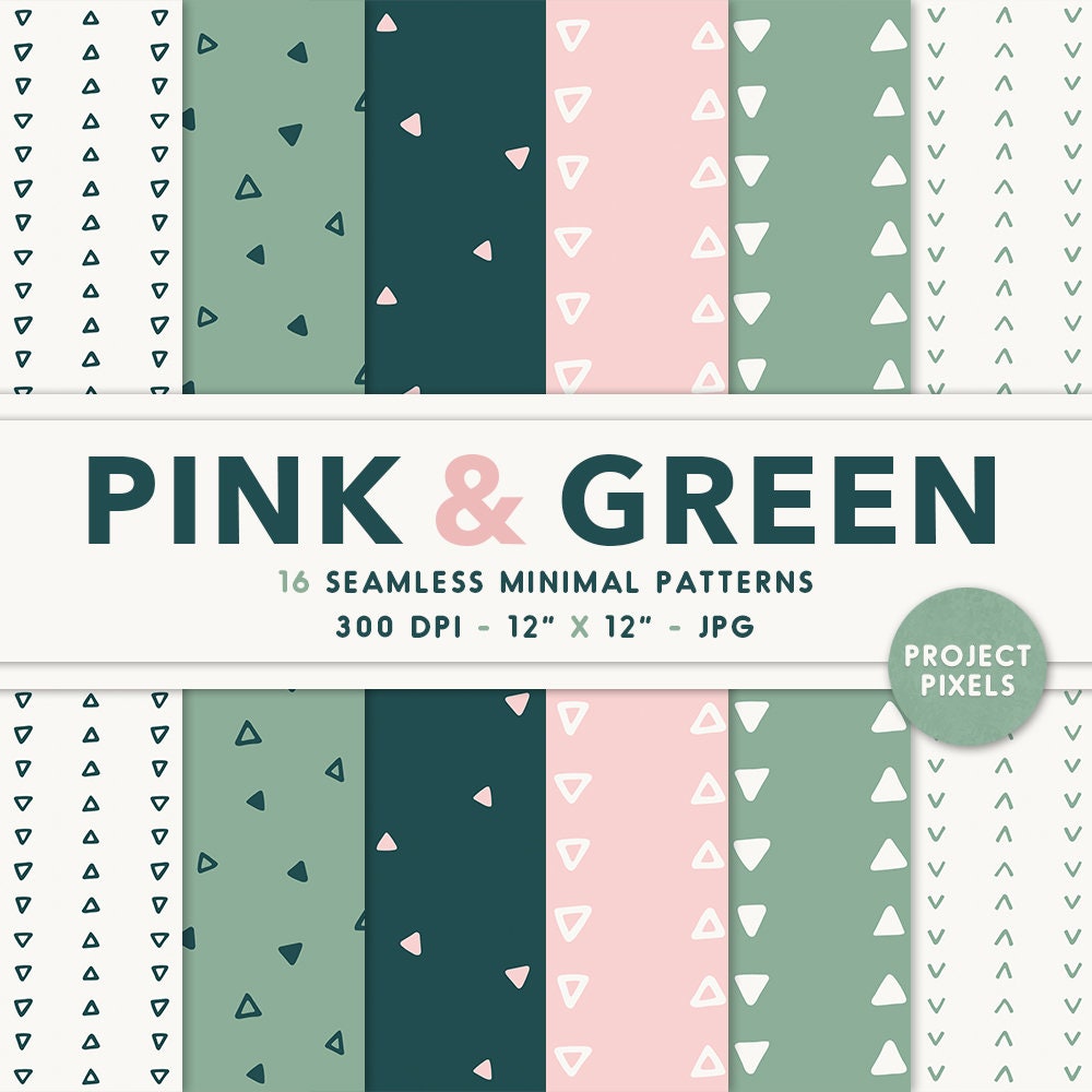Pink and Green Patterns, Minimal Seamless Patterns, Hand Drawn Patterns ...