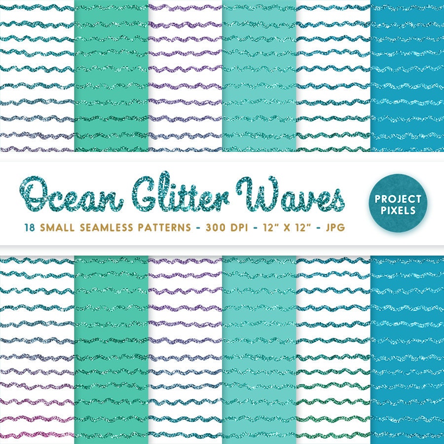 Ocean Glitter Waves, Seamless Patterns, Digital Paper Pack, Ocean Beach ...