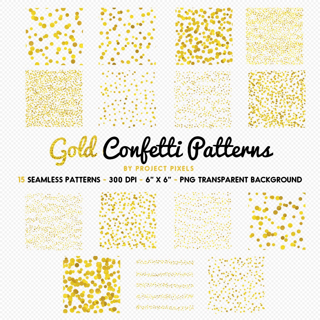 Gold Confetti Patterns, Confetti Overlay, Confetti Clipart, Seamless ...