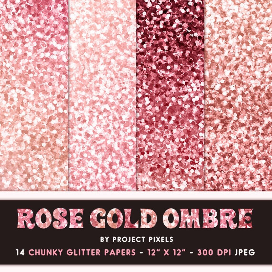 Rose Gold Ombre Glitter, Digital Paper, Glitter Backgrounds, Chunky ...