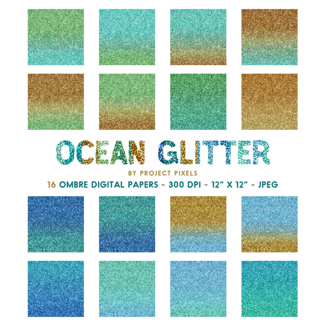 Ocean Ombre Glitter Digital Paper Glitter Backgrounds - Etsy