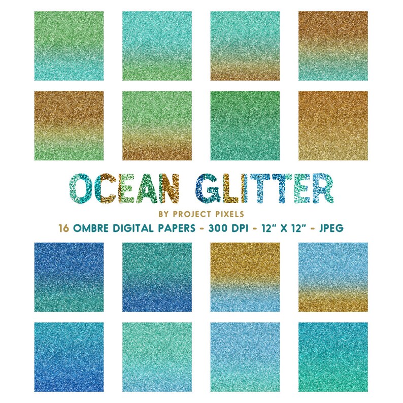 Ocean Ombre Glitter Digital Paper Glitter Backgrounds - Etsy