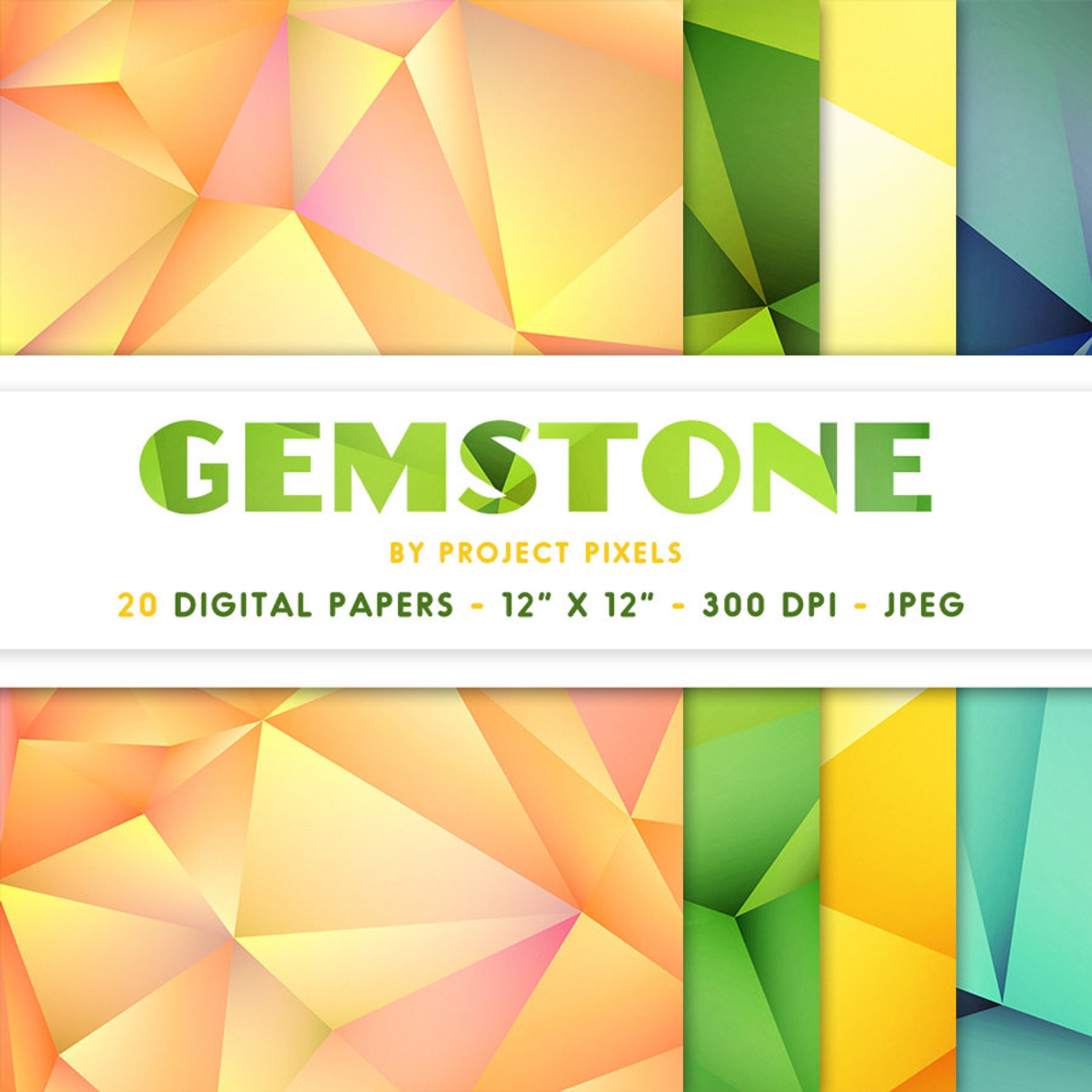 Gemstone Digital Paper, Colorful Gradient Backgrounds, Crystal Paper ...