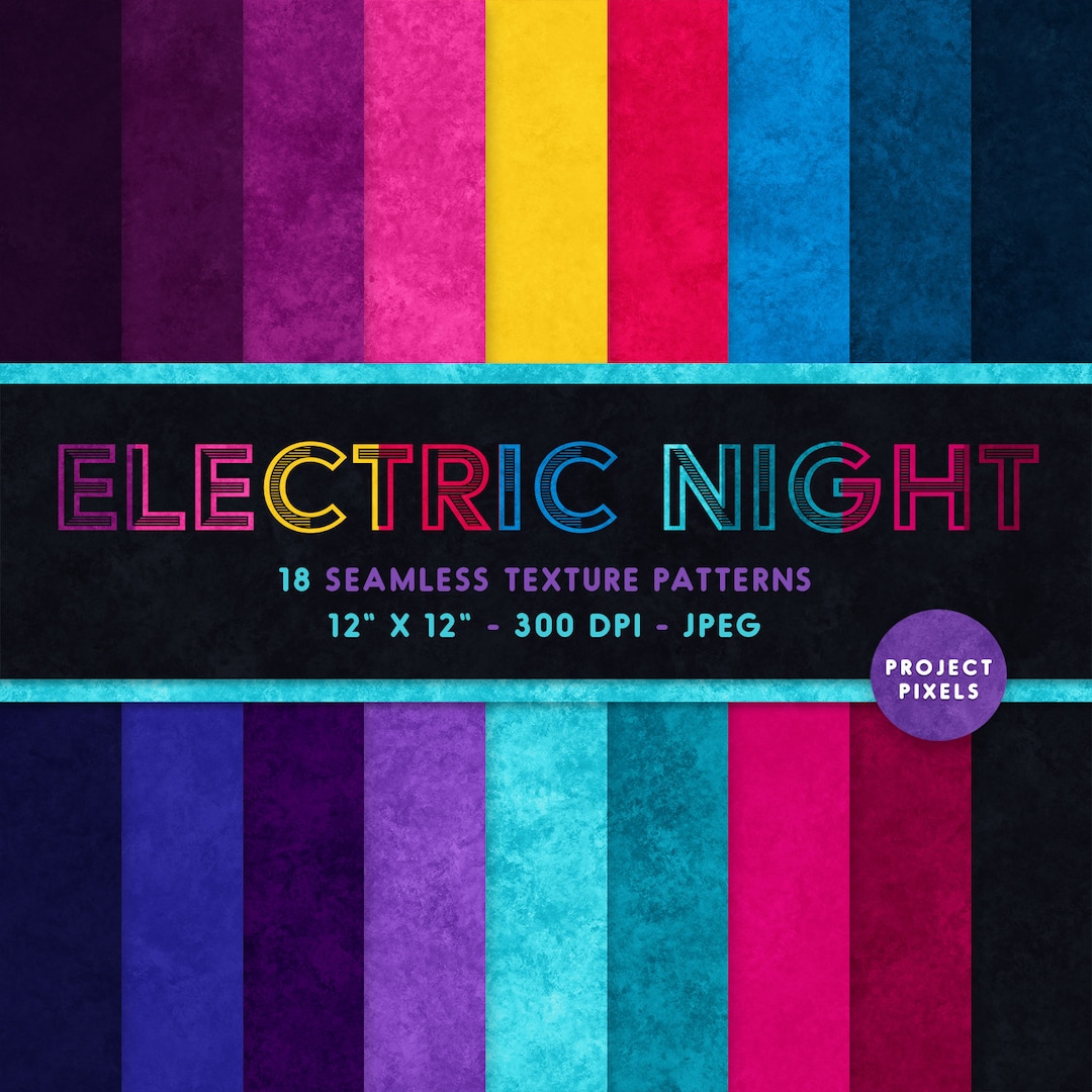 Electric Night, Neon Tones, Digital Paper Pack, Seamless Textures ...