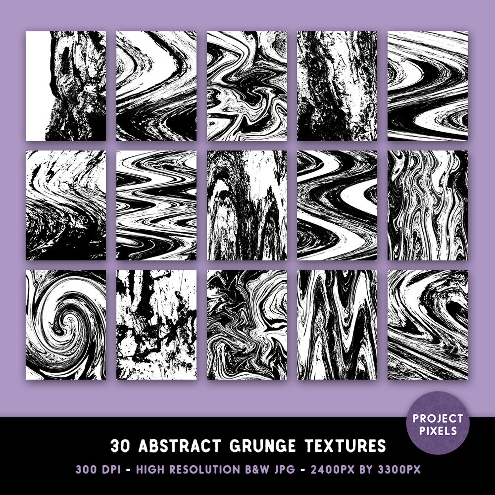 Distortion, Abstract Grunge Textures, Black and White, Grunge ...