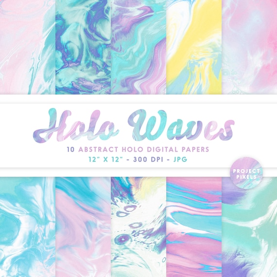 Holo Waves Holographic Digital Paper Pastel Rainbow Fun | Etsy