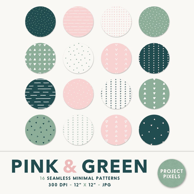 Pink and Green Patterns Minimal Seamless Patterns Hand Drawn - Etsy