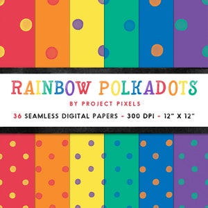 Rainbow Polkadots, Watercolor Polkadots, Seamless Patterns, Digital ...