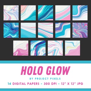 Holo Glow Digital Paper, Iridescent Digital, Rainbow Abstract Paper ...