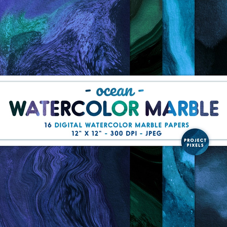 Ocean Watercolor Marble Digital Paper, Abstract Blue Watercolor Texture ...