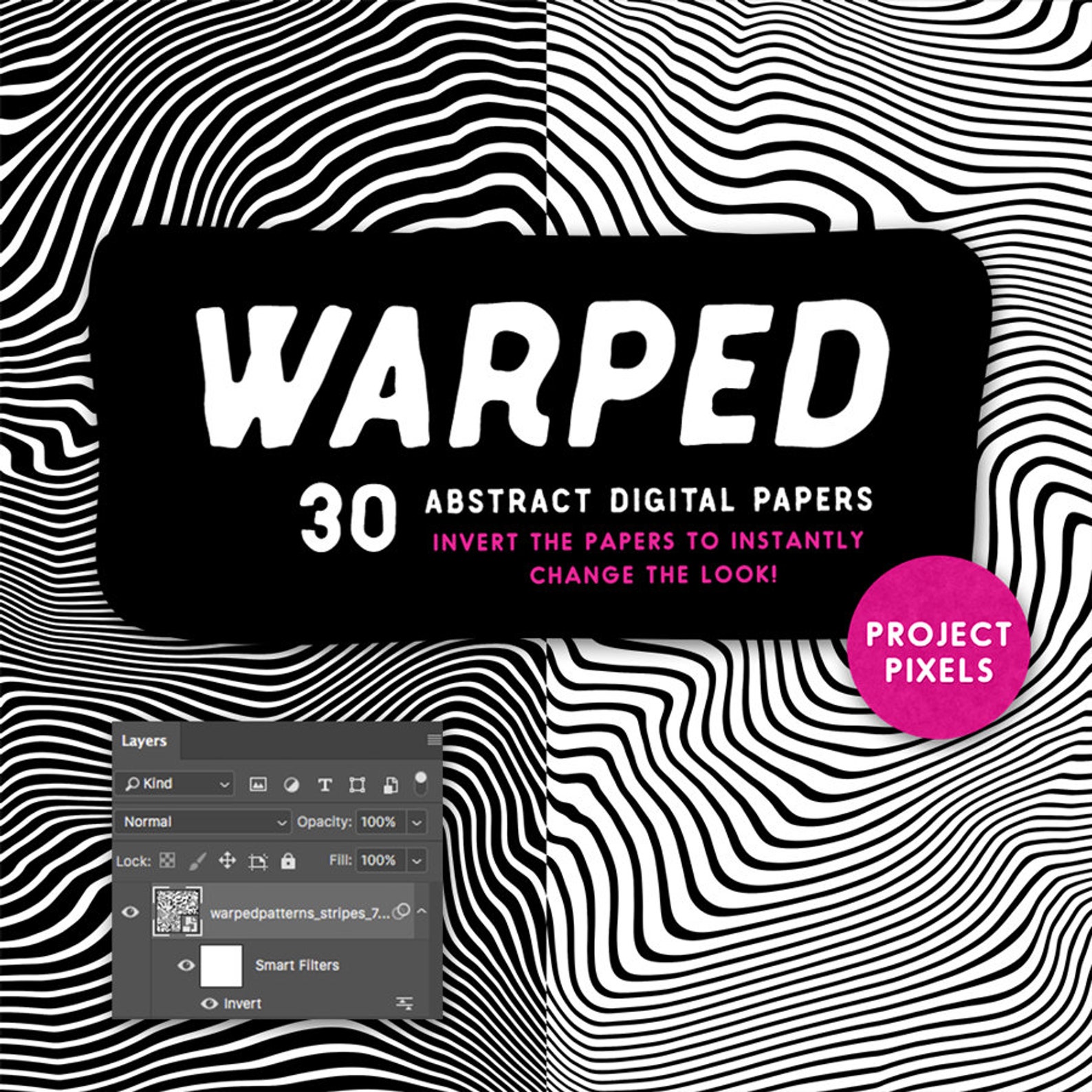 Warped Abstract Pattern Digital Papers, Black and White, Modern ...