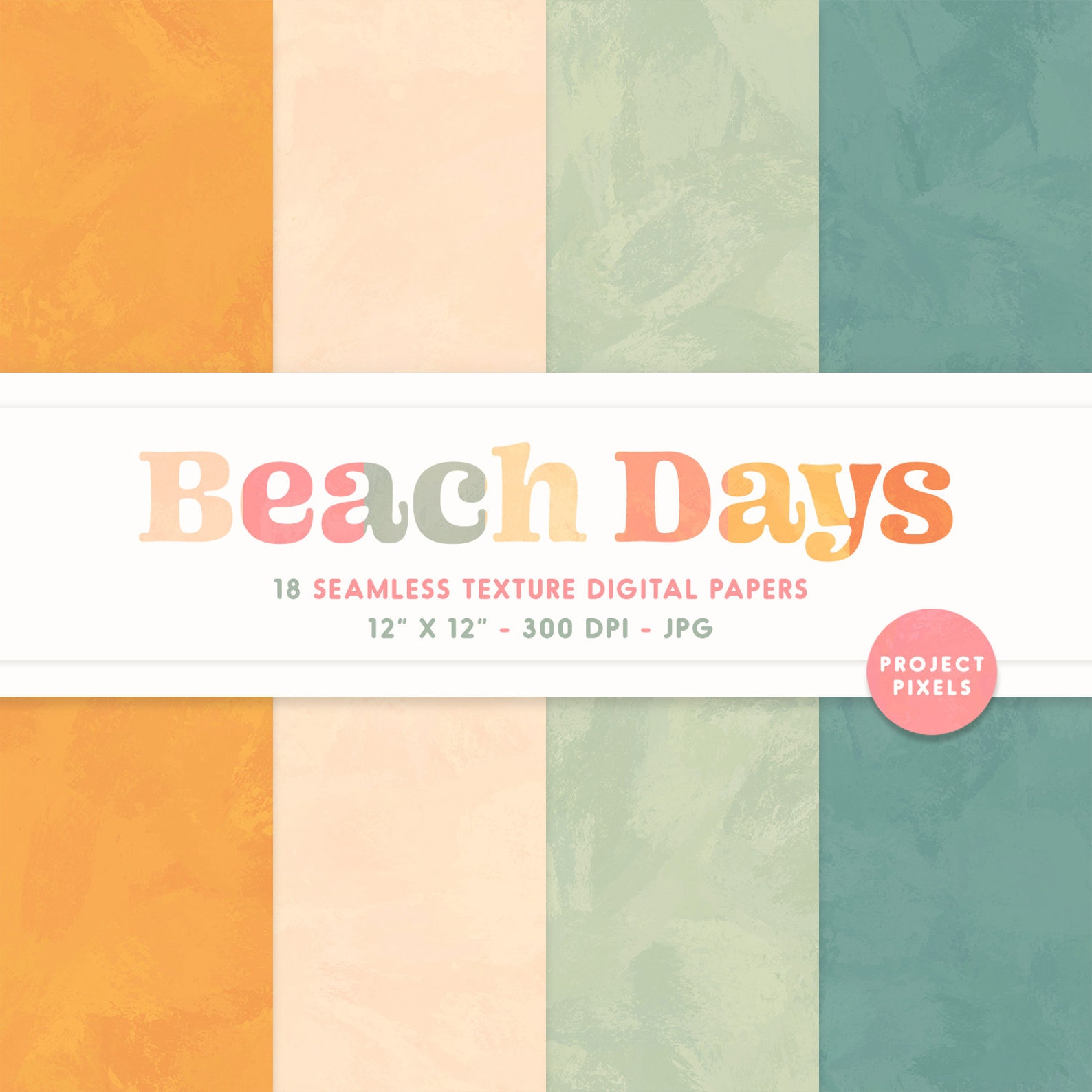 Beach Days, Summer Retro Color, Digital Paper Pack, Sun Sand Water, Art ...