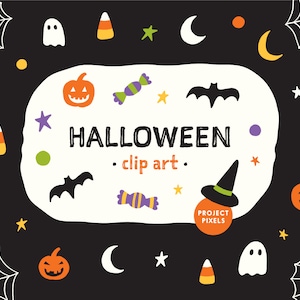 Halloween Clip Art, Vector Ai SVG PNG, Frames, Ghost, Bat, Candy ...