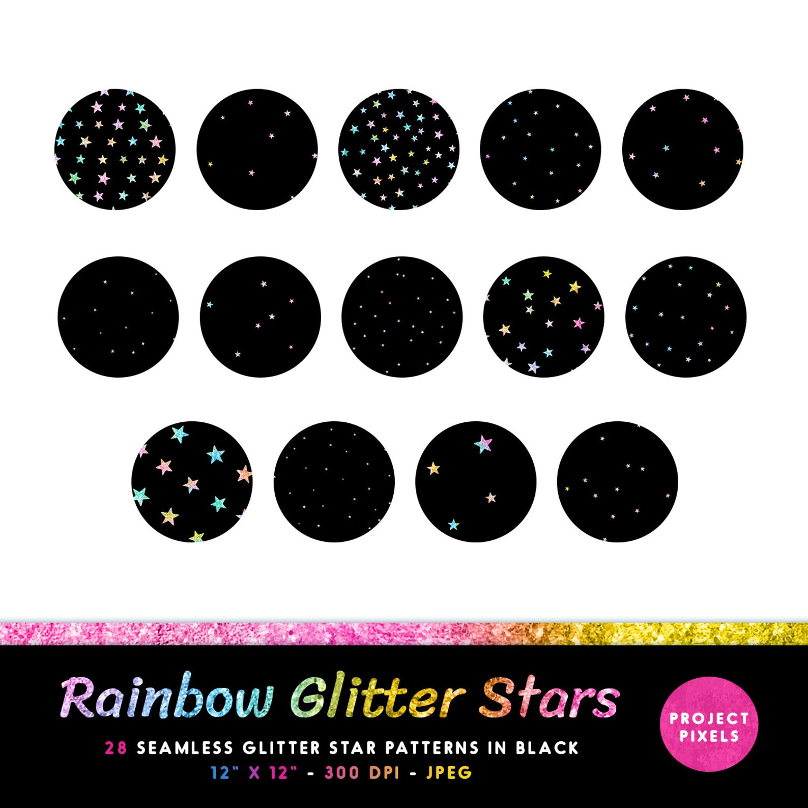 Rainbow Glitter Stars, Seamless Patterns, Digital Paper Pack, Night ...